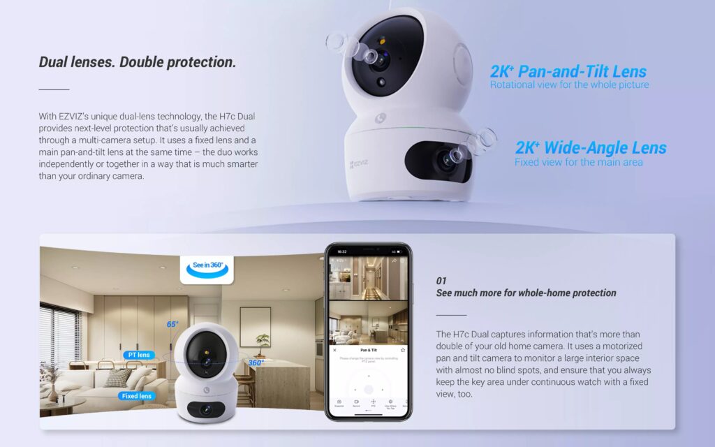 Ezviz H7C Dual-Lens 2K 4mpPan Tilt Wi-Fi Two Way Audio Colorvu Camera ...
