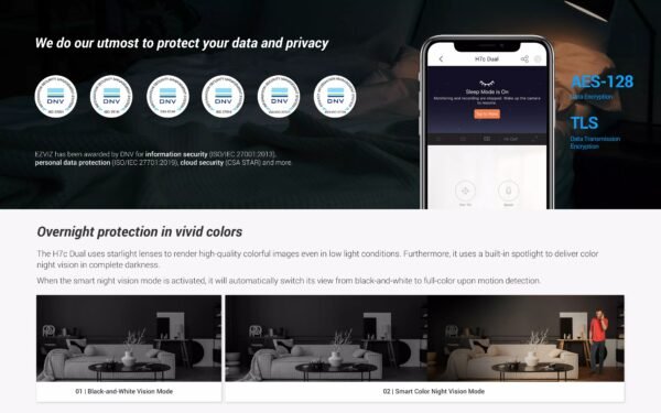 Ezviz H7C Dual-Lens 2K 4mpPan Tilt Wi-Fi Two Way Audio Colorvu Camera ...