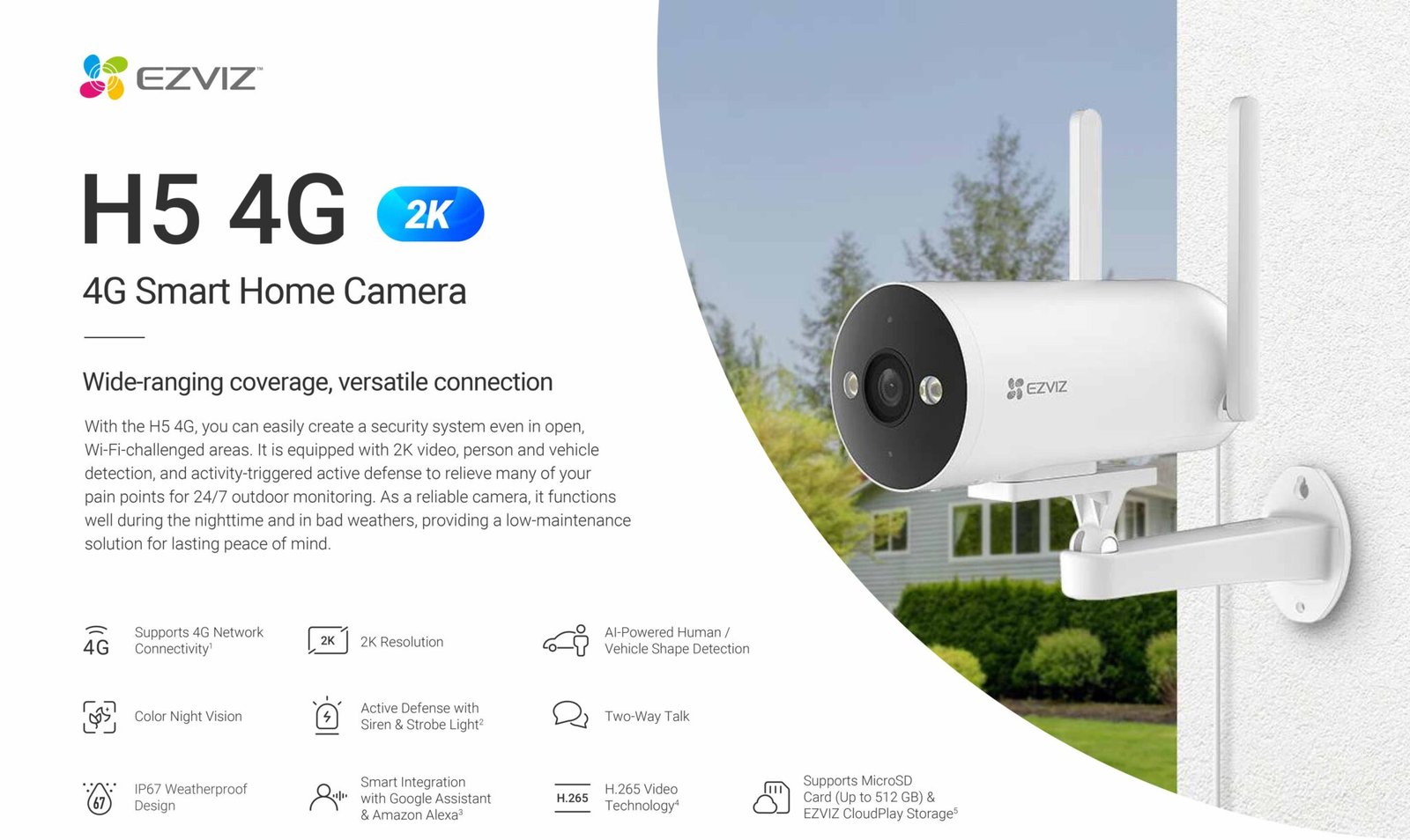 Super EZVIZ H5 4G SIM Human Detection Color Night Vision Smart Home 2K ...