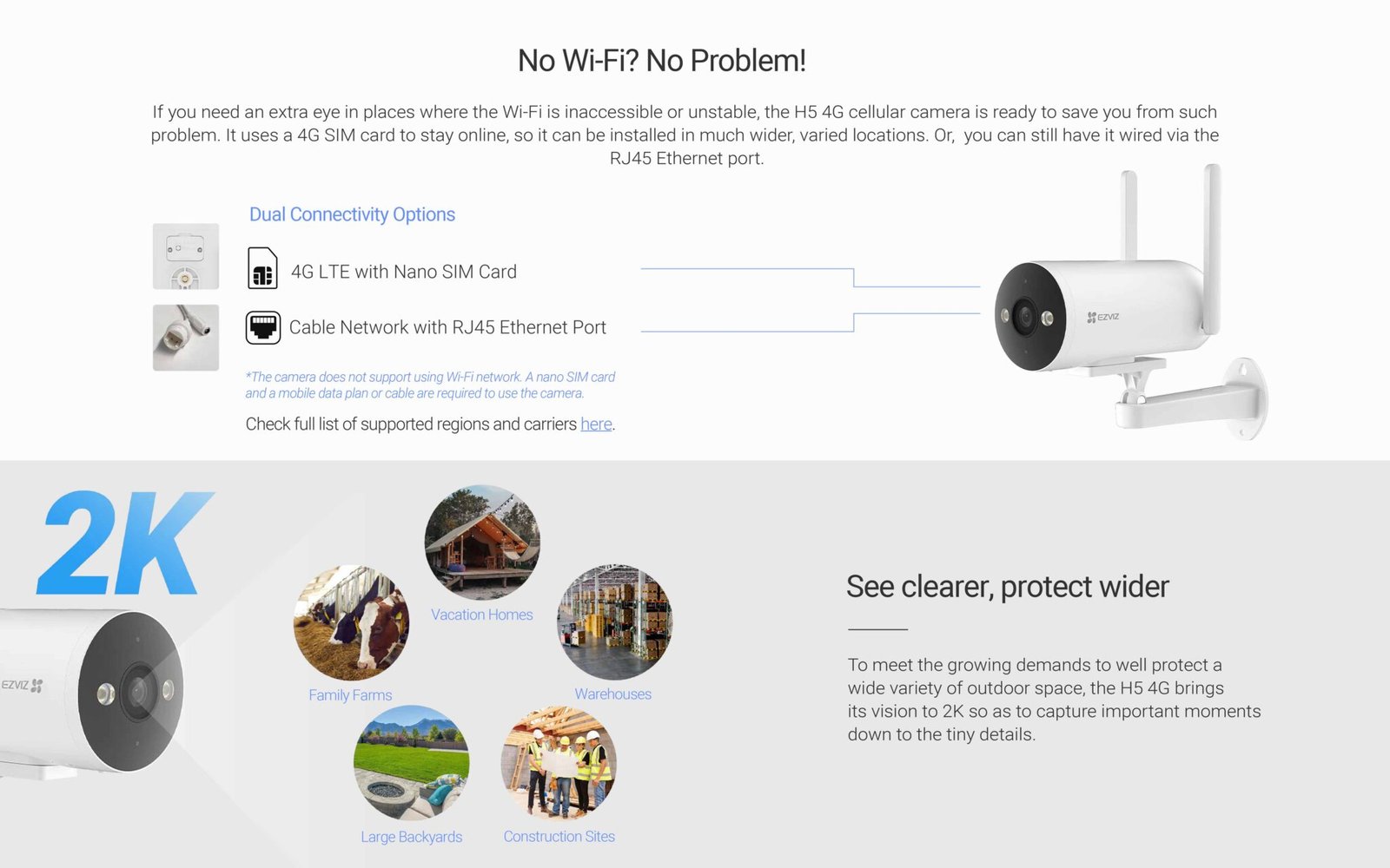 Super EZVIZ H5 4G SIM Human Detection Color Night Vision Smart Home 2K ...