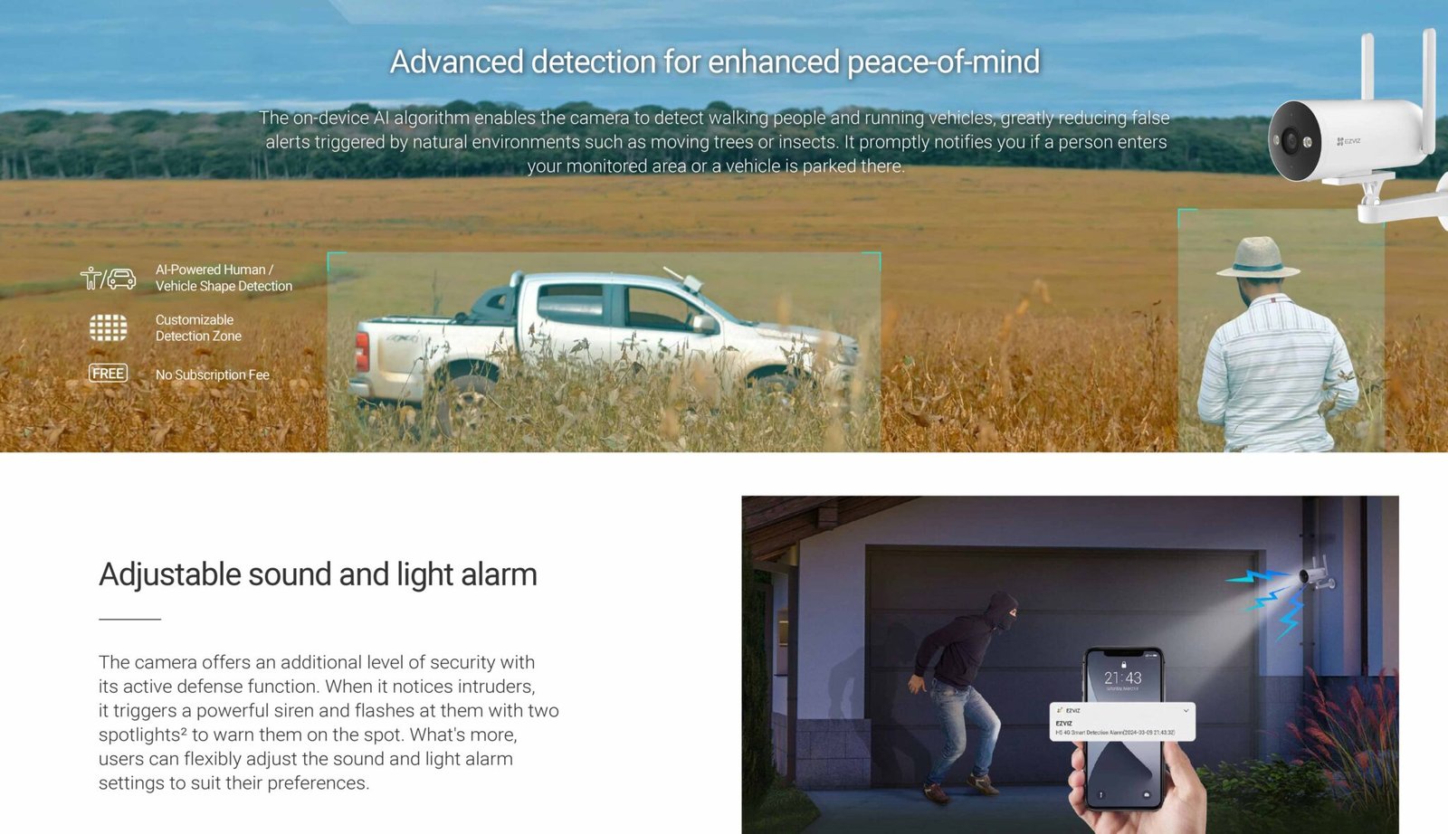 Super EZVIZ H5 4G SIM Human Detection Color Night Vision Smart Home 2K ...