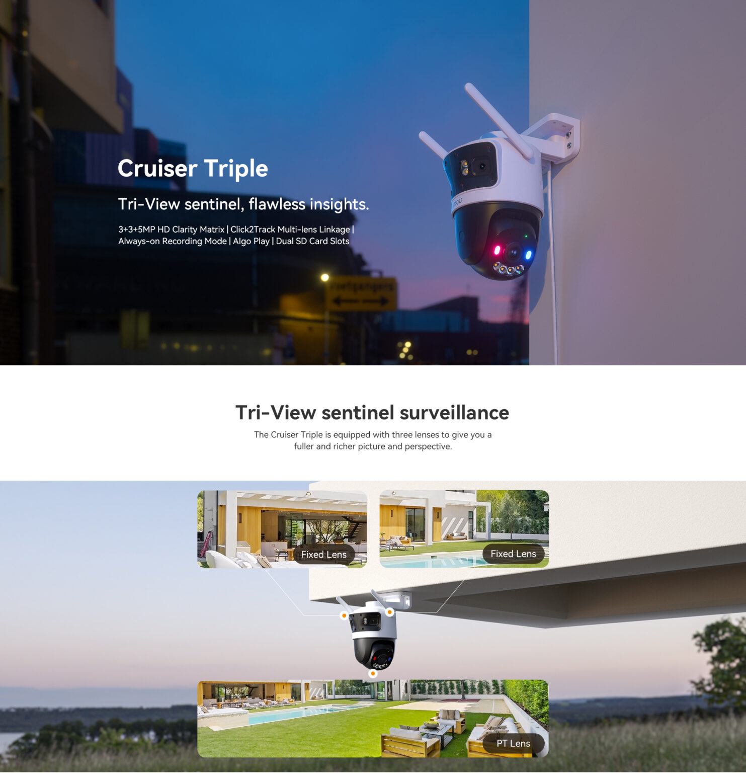 IMOU Cruiser Triple-Lens 11MP Smart Security Camera Full-Color Night ...